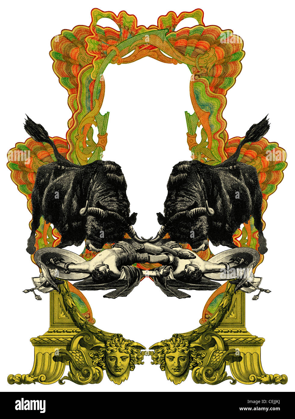 Luxurious Victorian frame with gladiator and bull Stock Photo - Alamy