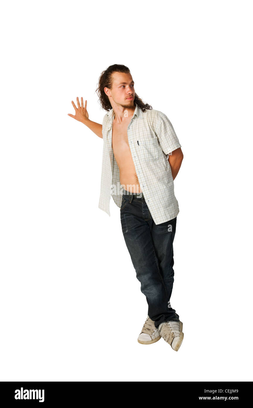 Handsome young man wearing casual clothes on plain background Stock ...