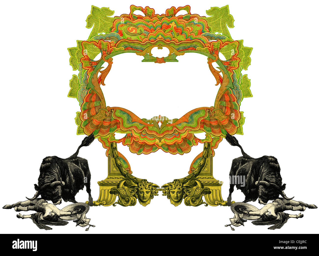 Luxurious Victorian frame with gladiator and bull Stock Photo - Alamy