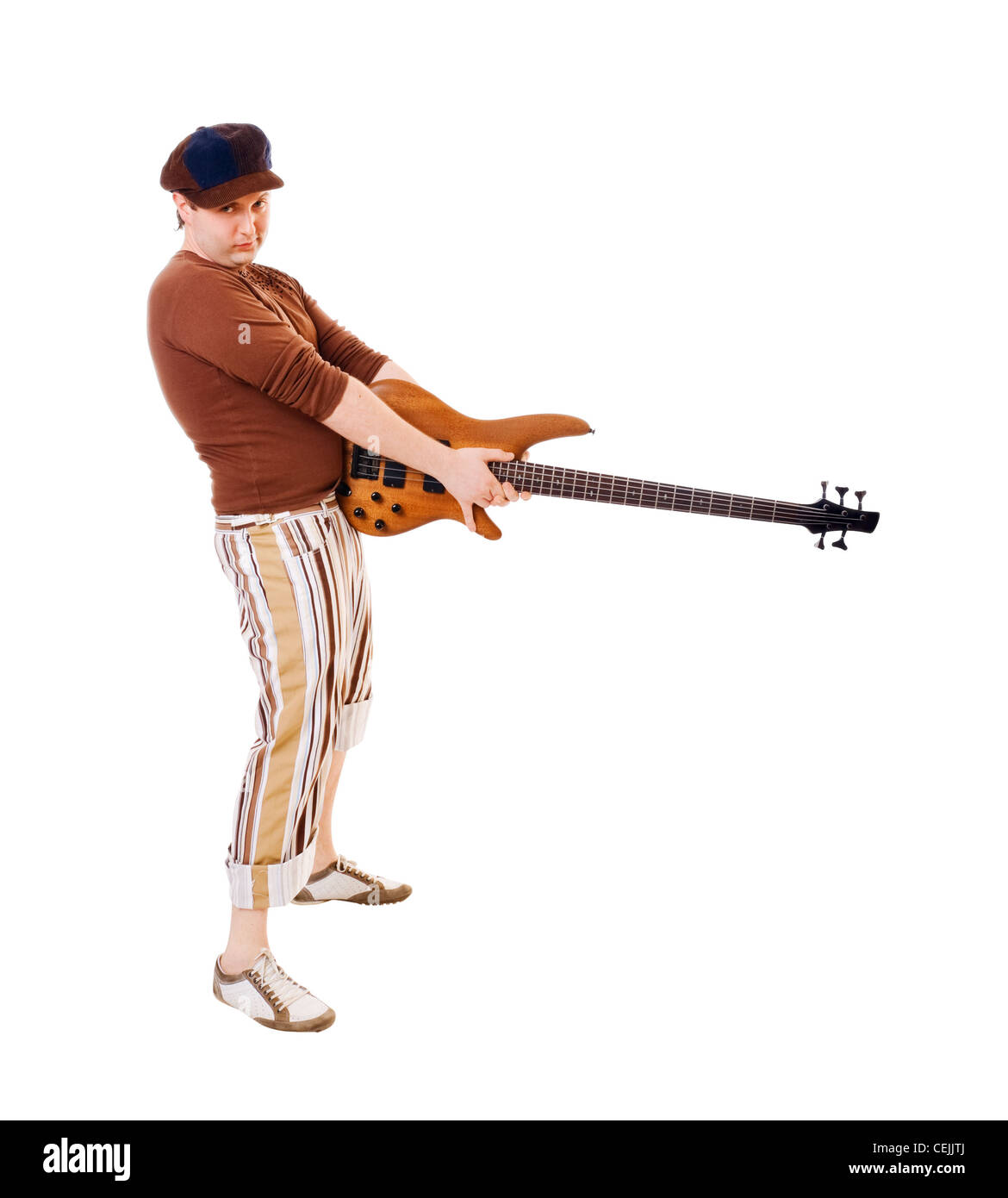Cool musician with his instrument on white background Stock Photo - Alamy