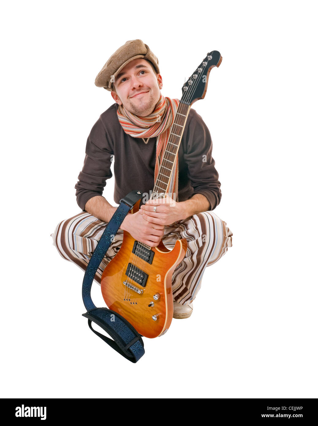 Cool young guitarist isolated on white background Stock Photo - Alamy
