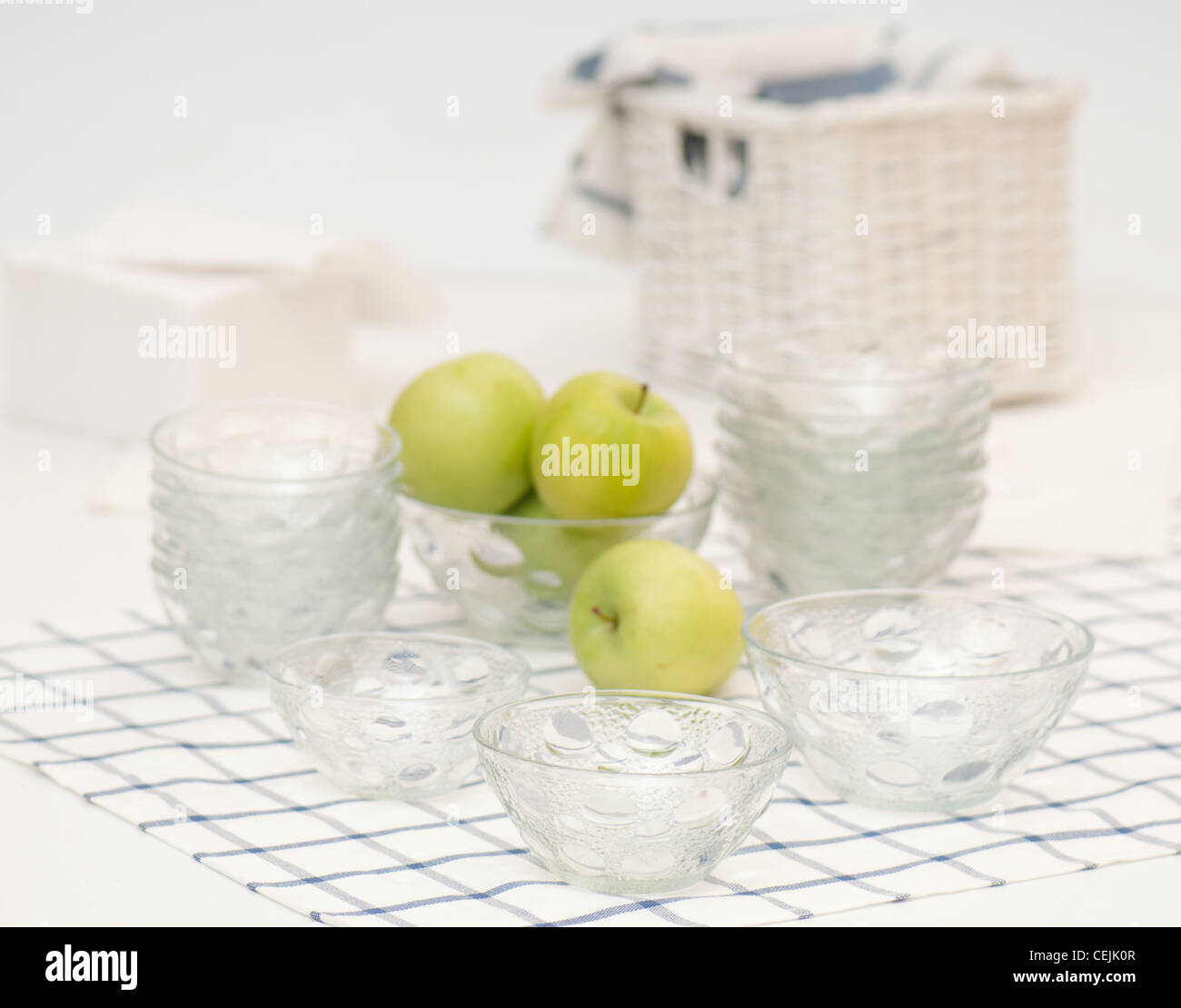 Set of glass dishes on a kitchen table Stock Photo - Alamy
