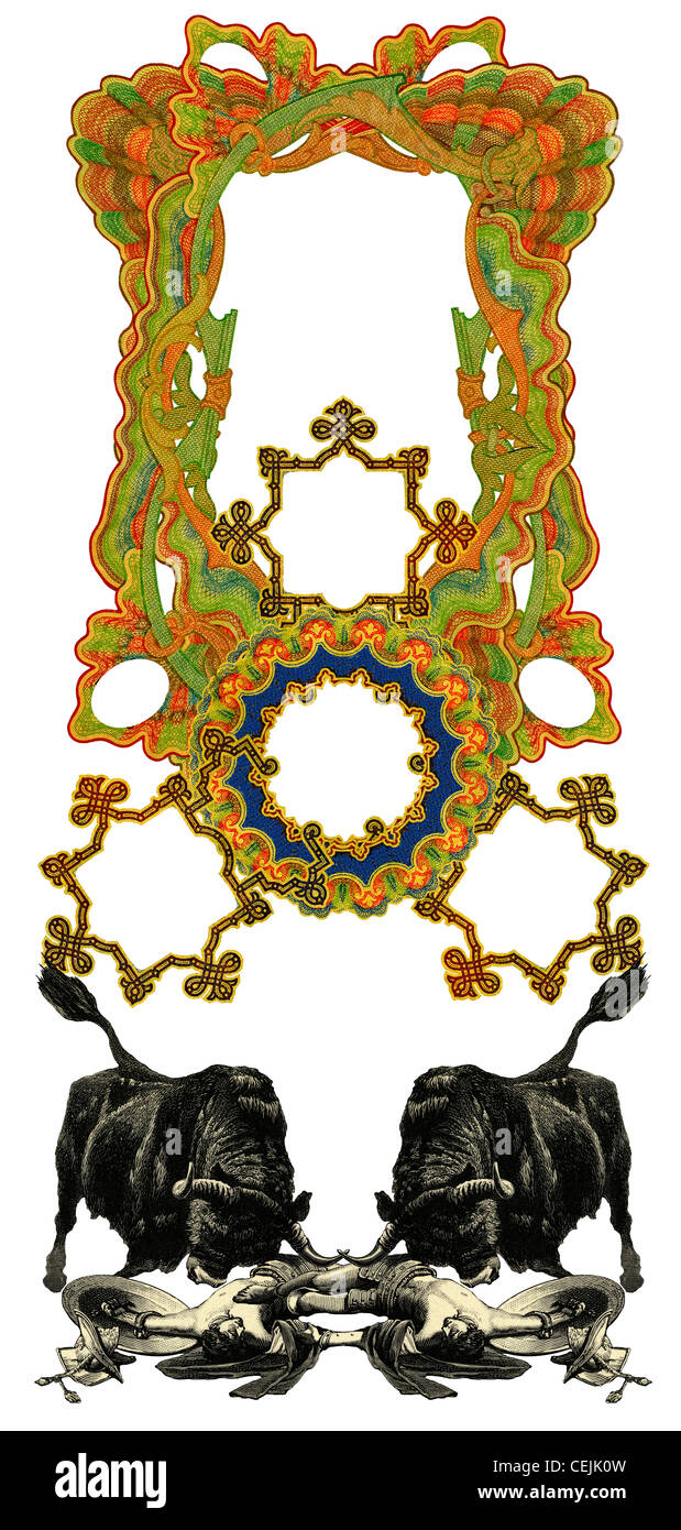 Luxurious Victorian frame with gladiator and bull Stock Photo - Alamy