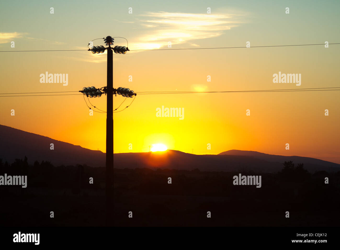 power pole and line cable at the sunset Stock Photo - Alamy