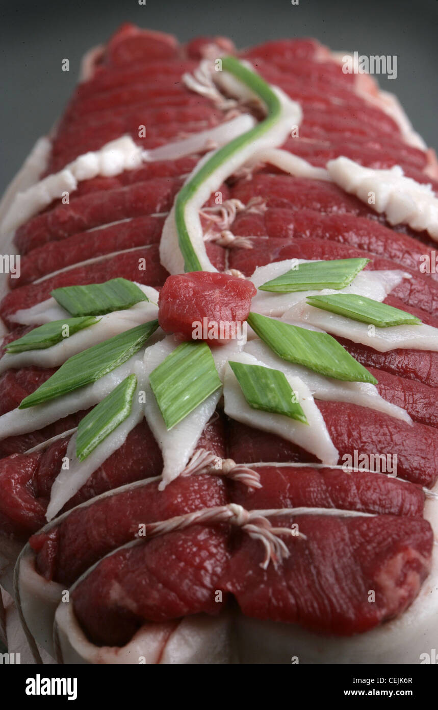A close up of a rolled topside of special reserve Perthshire beef with ...