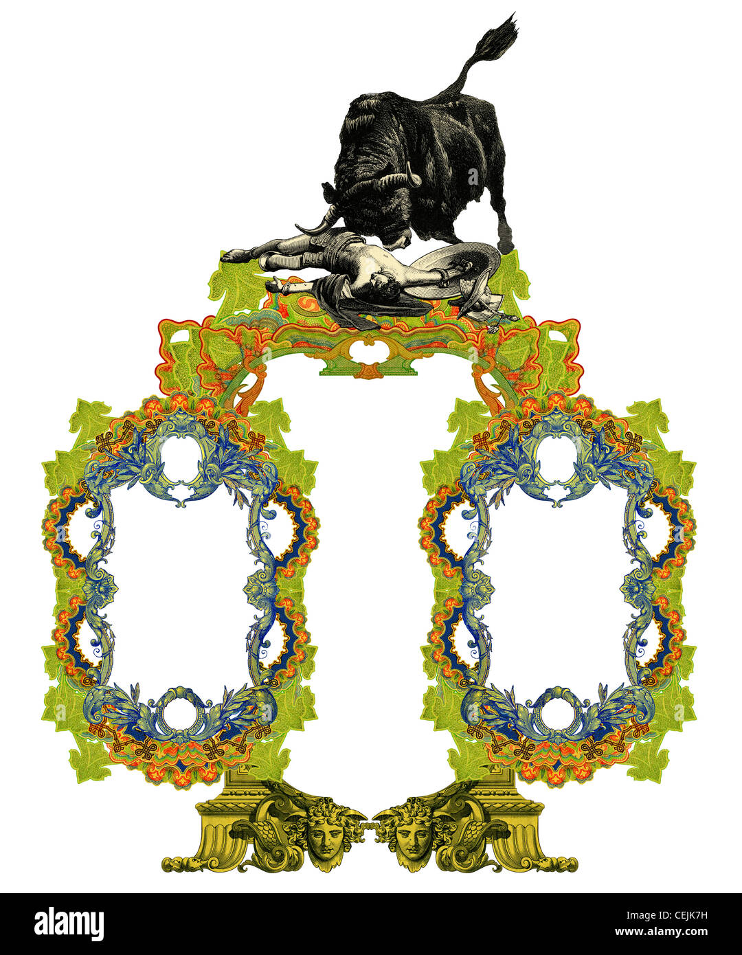 Luxurious Victorian frame with gladiator and bull Stock Photo - Alamy