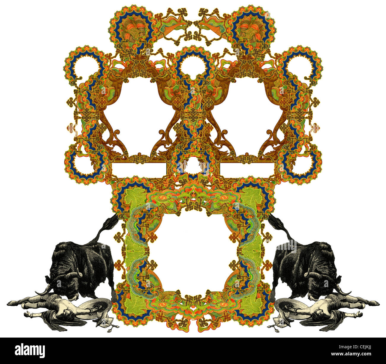 Luxurious Victorian frame with gladiator and bull Stock Photo - Alamy