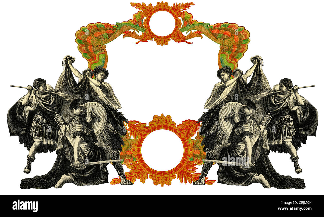 Luxurious Victorian frame, with a gladiator Stock Photo - Alamy