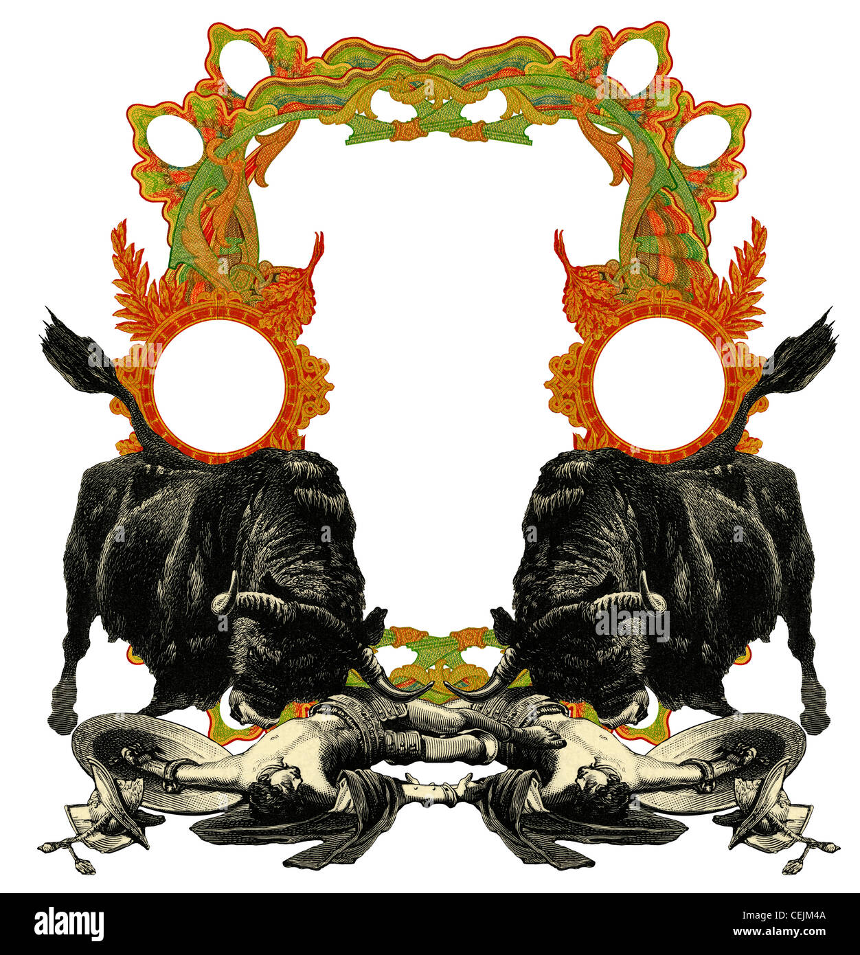 Luxurious Victorian frame with gladiator and bull Stock Photo - Alamy