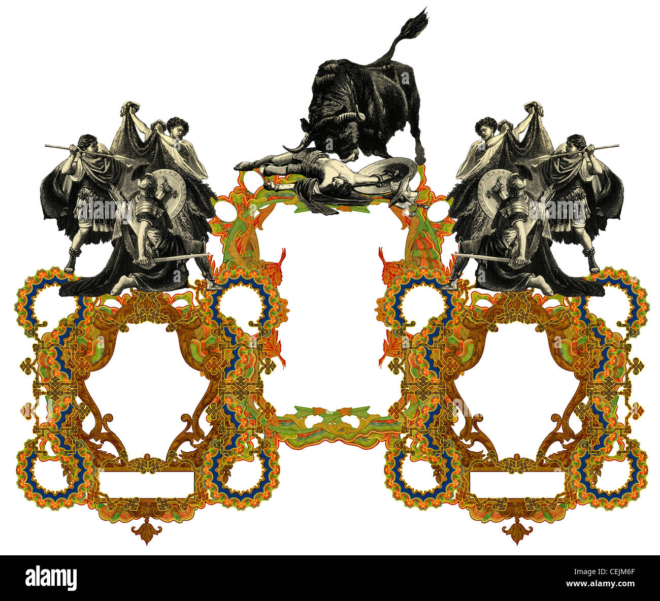 Luxurious Victorian frame with gladiator and bull Stock Photo - Alamy