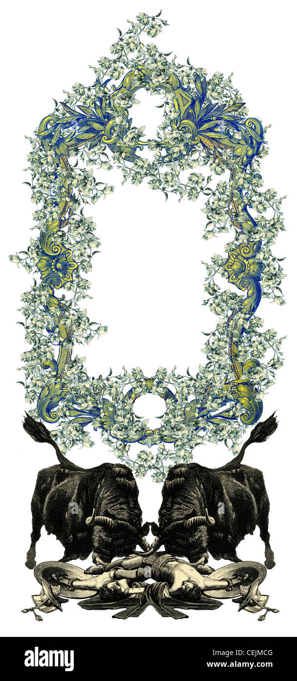 Luxurious Victorian frame with gladiator and bull Stock Photo - Alamy