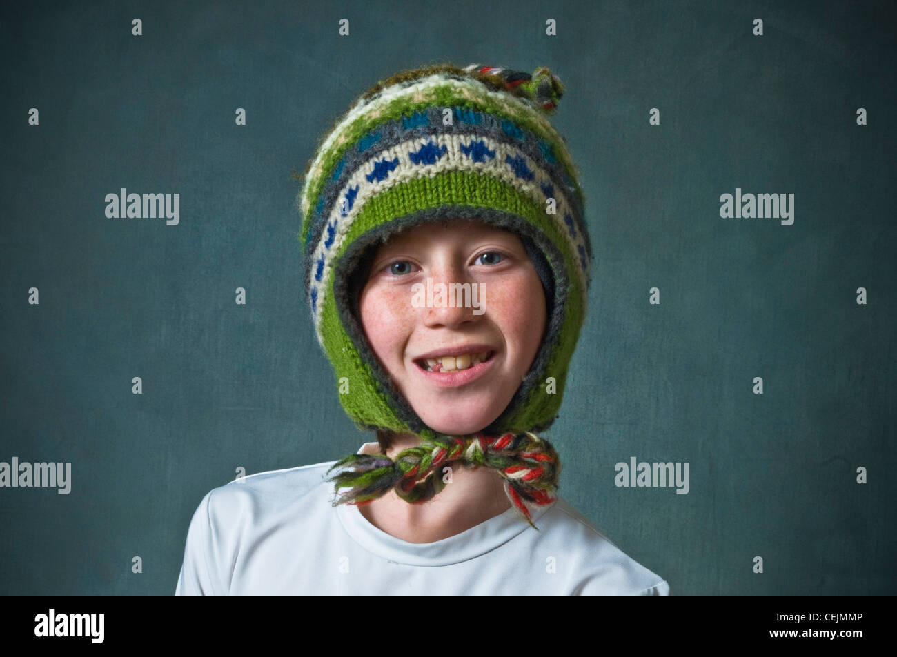 Young girl, funny face, knit cap Stock Photo - Alamy