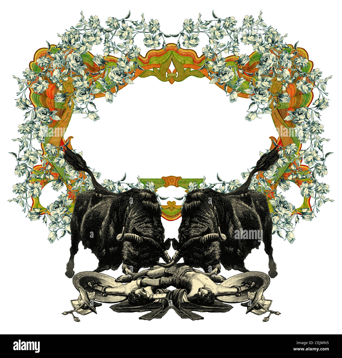 Luxurious Victorian frame with gladiator and bull Stock Photo - Alamy