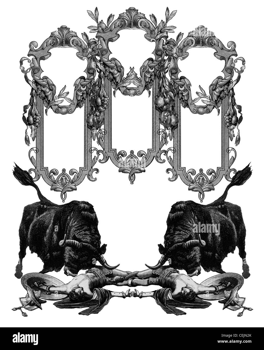 Luxurious Victorian frame with gladiator and bull Stock Photo - Alamy