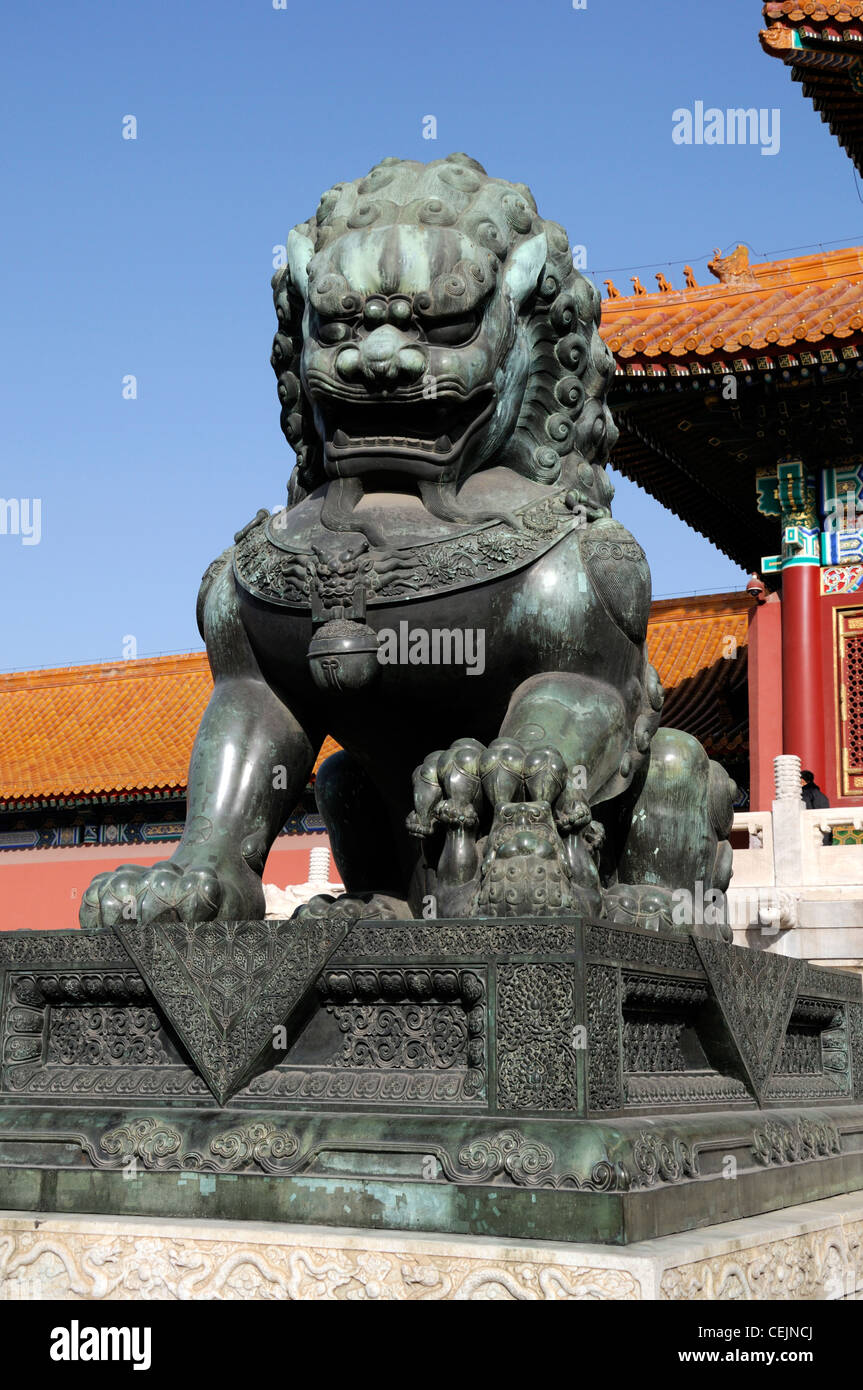 Bronze female Lion Statue in Front of the Hall of Supreme Harmony ...