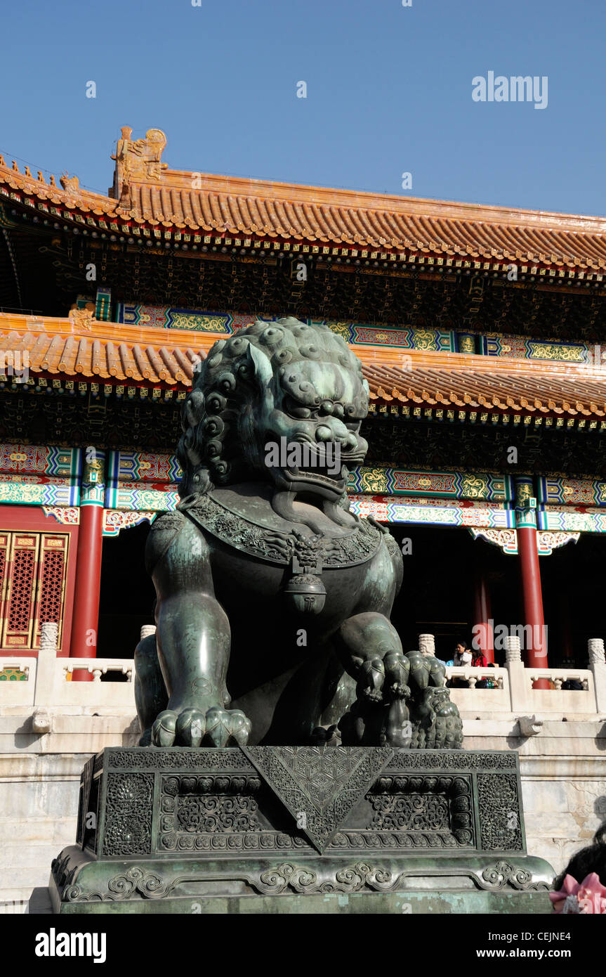 Bronze female Lion Statue in Front of the Hall of Supreme Harmony ...