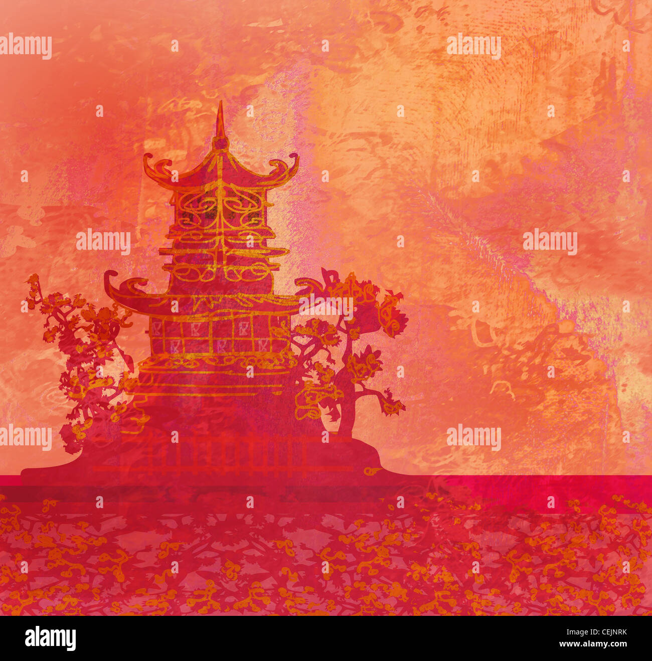 old paper with Asian Landscape Stock Photo - Alamy
