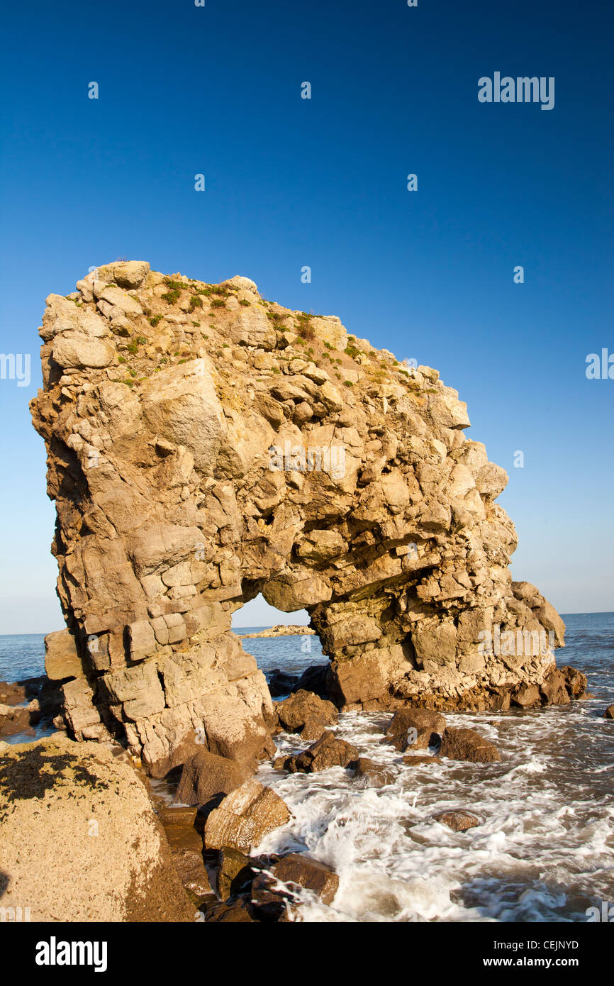 Sea stacks and sea arch on the North East coast at Whitburn between ...