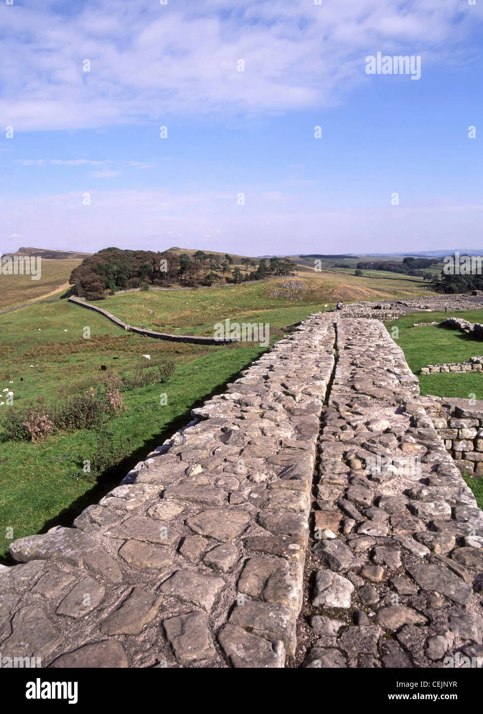 Hadrians Wall built in Roman Britain seen here extending distant at ...