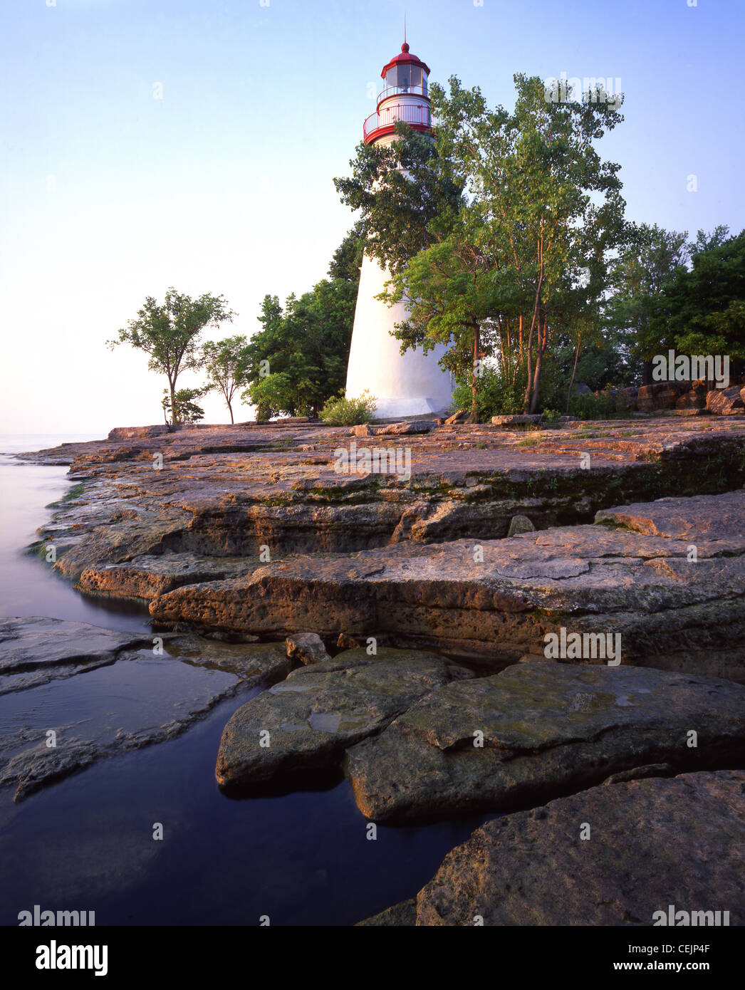 Marblehead Lighthouse at sunrise on Lake Erie near Sandusky, Ohio, USA ...