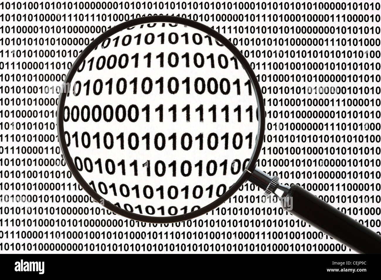 Magnifying glass highlighting a zero and one number letter, sign ...