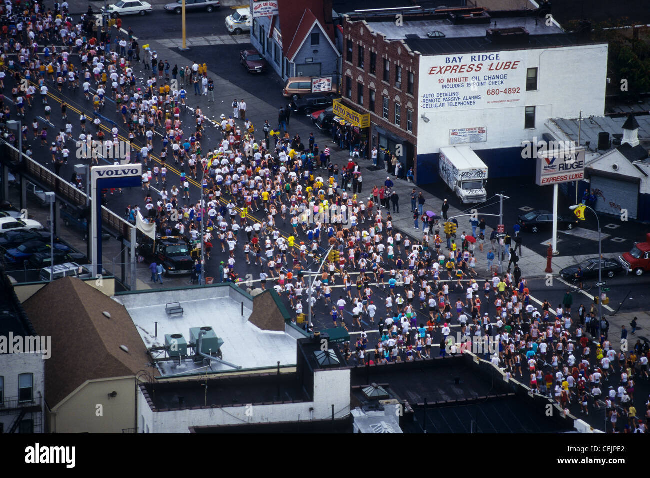 Aerial view of runners in the 1994 New York City Marathon Stock Photo ...