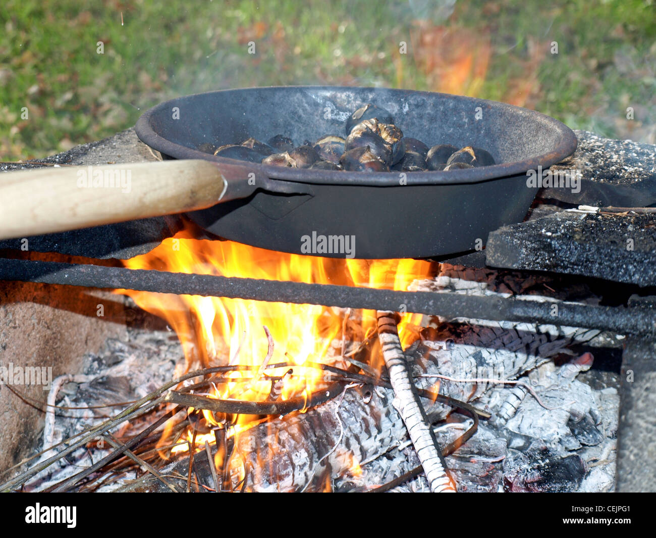Chestnuts on a Barbecue BBQ with flame Stock Photo - Alamy