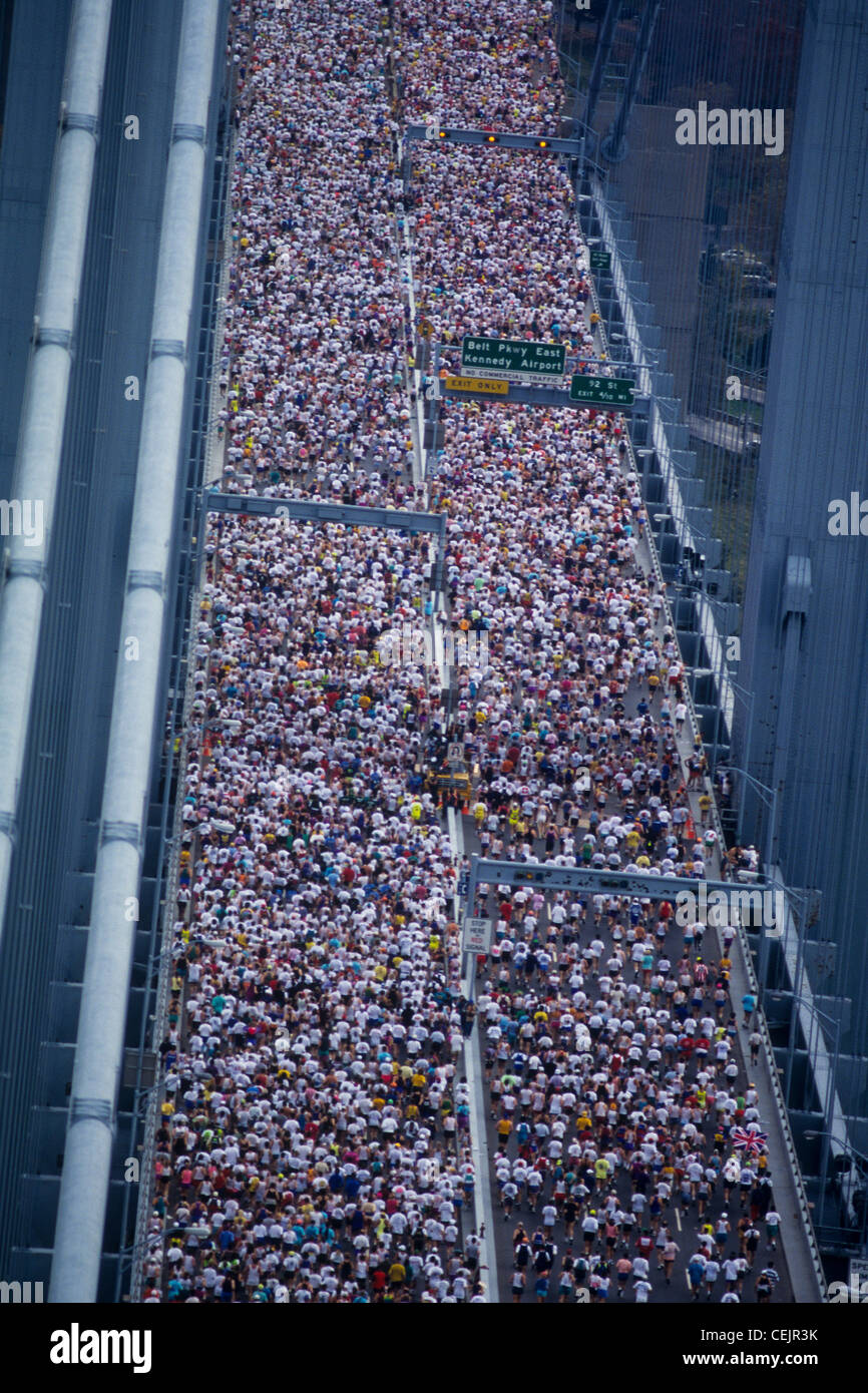 Aerial view of runners in the 1994 New York City Marathon Stock Photo ...