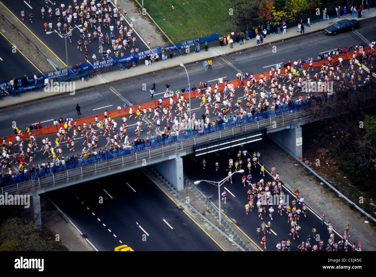 Aerial view of runners in the 1994 New York City Marathon Stock Photo ...