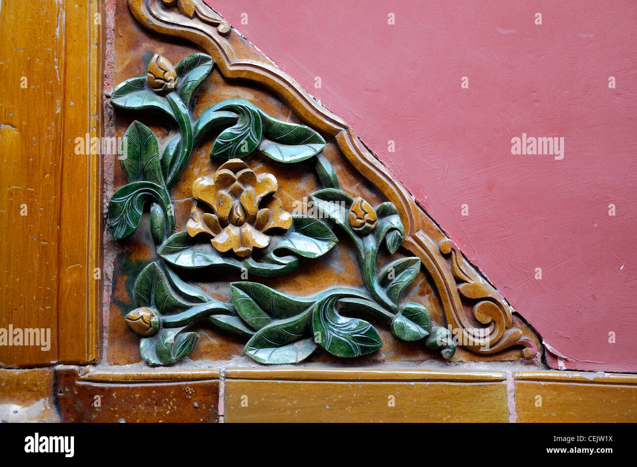 Wall tile detail details Forbidden City Beijing colorful colourful bas ...