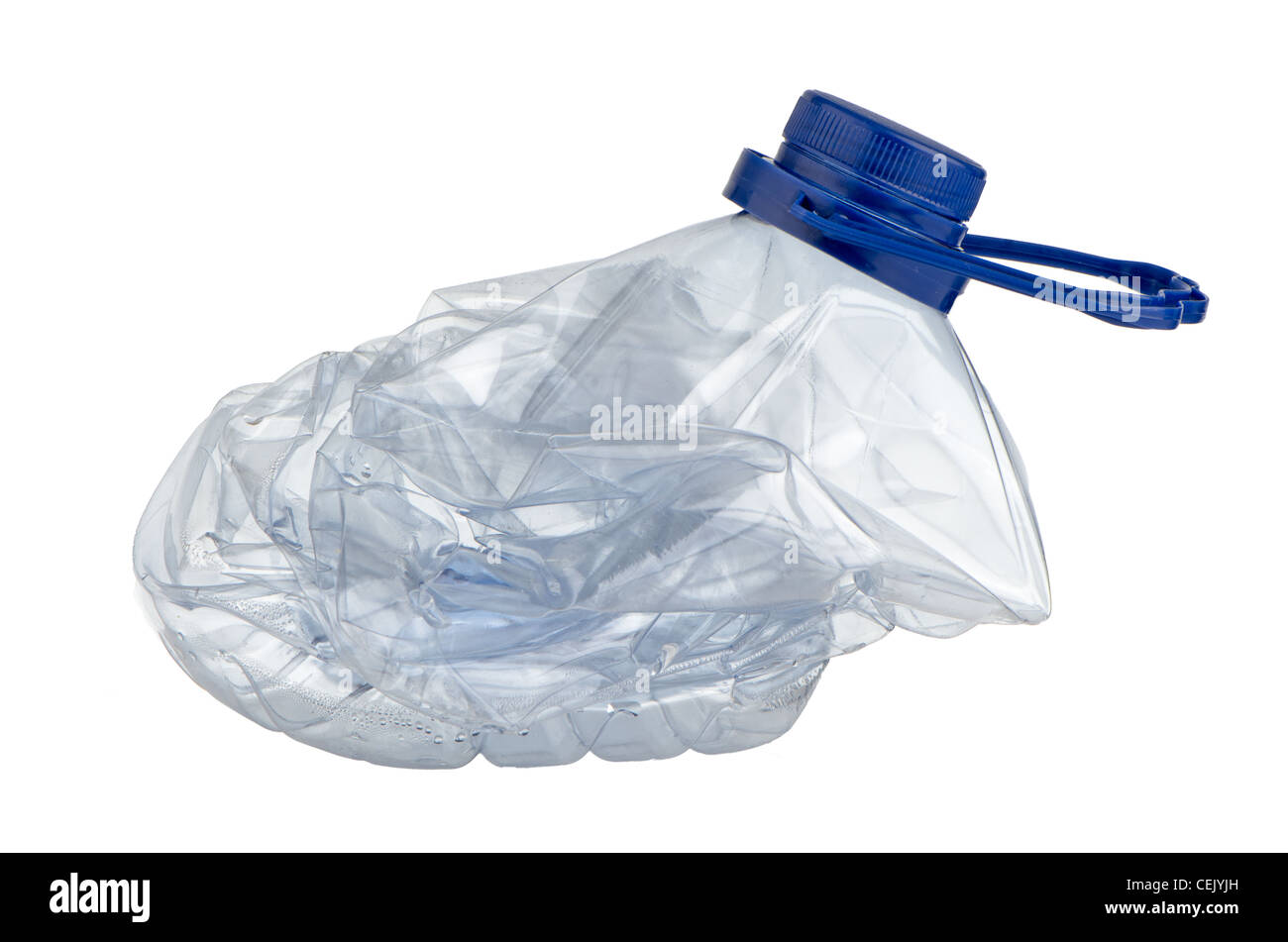 Squashed plastic bottle in order to recycle in blue color Stock Photo ...
