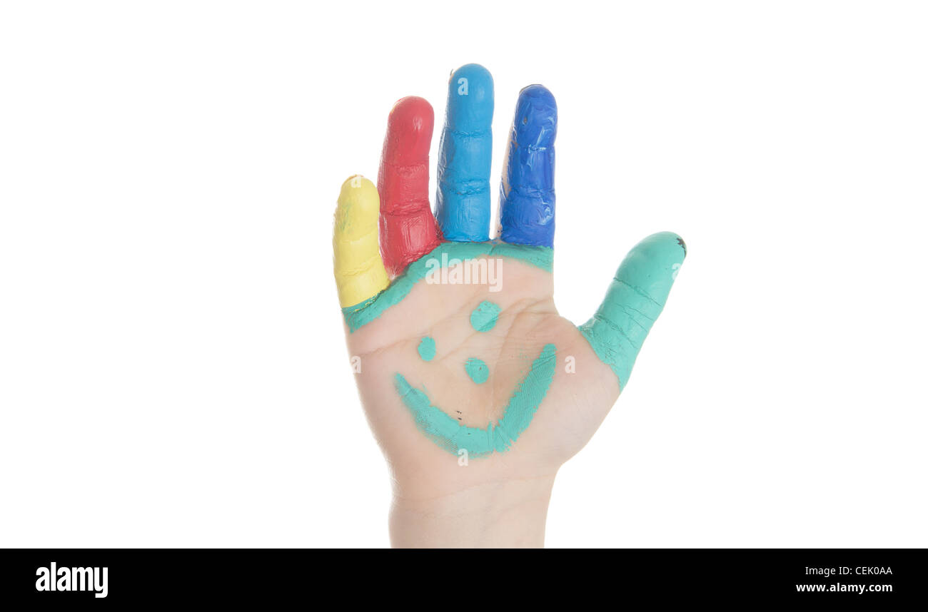 child with hand painting paint red black multicolor isolated Stock ...