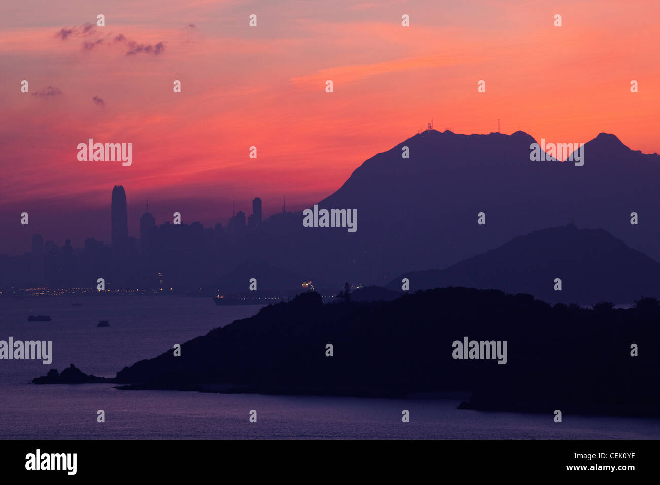 City Skyline View from Lantau Island at Dawn, Hong Kong, China Stock ...
