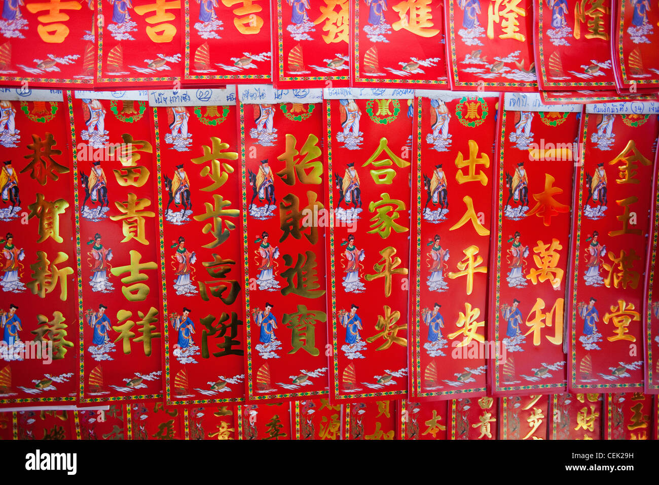 Street Stall Display of Good Luck Banners, Chinatown, Bangkok, Thailand ...