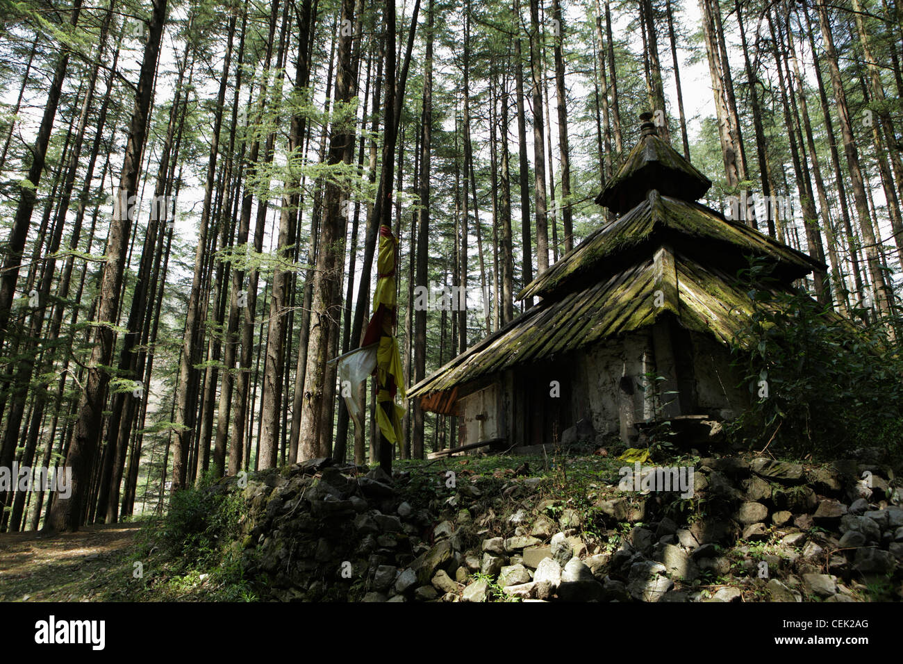 Hindu Temple in a forest of the Himalayan Mountains. India Stock Photo ...