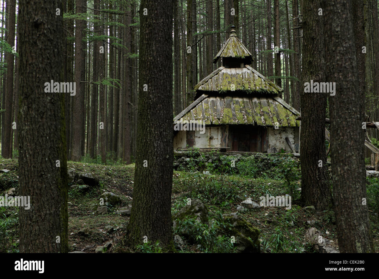Hindu Temple in a forest of the Himalayan Mountains. India Stock Photo ...