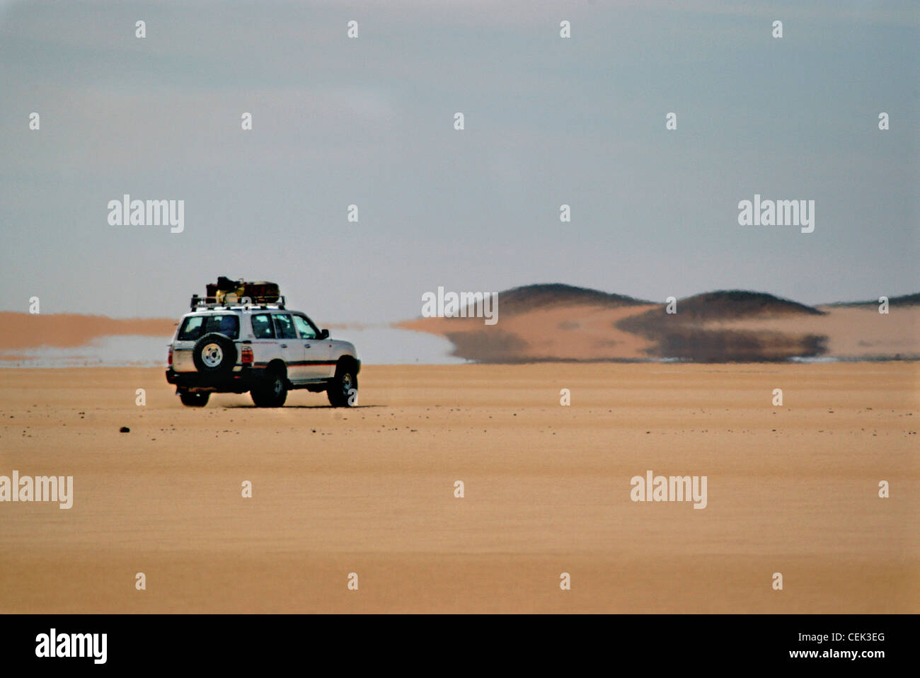Eastern Sahara and Western desert Egypt, a jeep in extreme desert ...