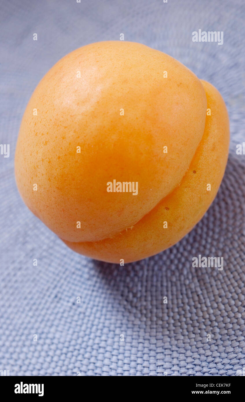 Apricot on blue woven surface Stock Photo - Alamy