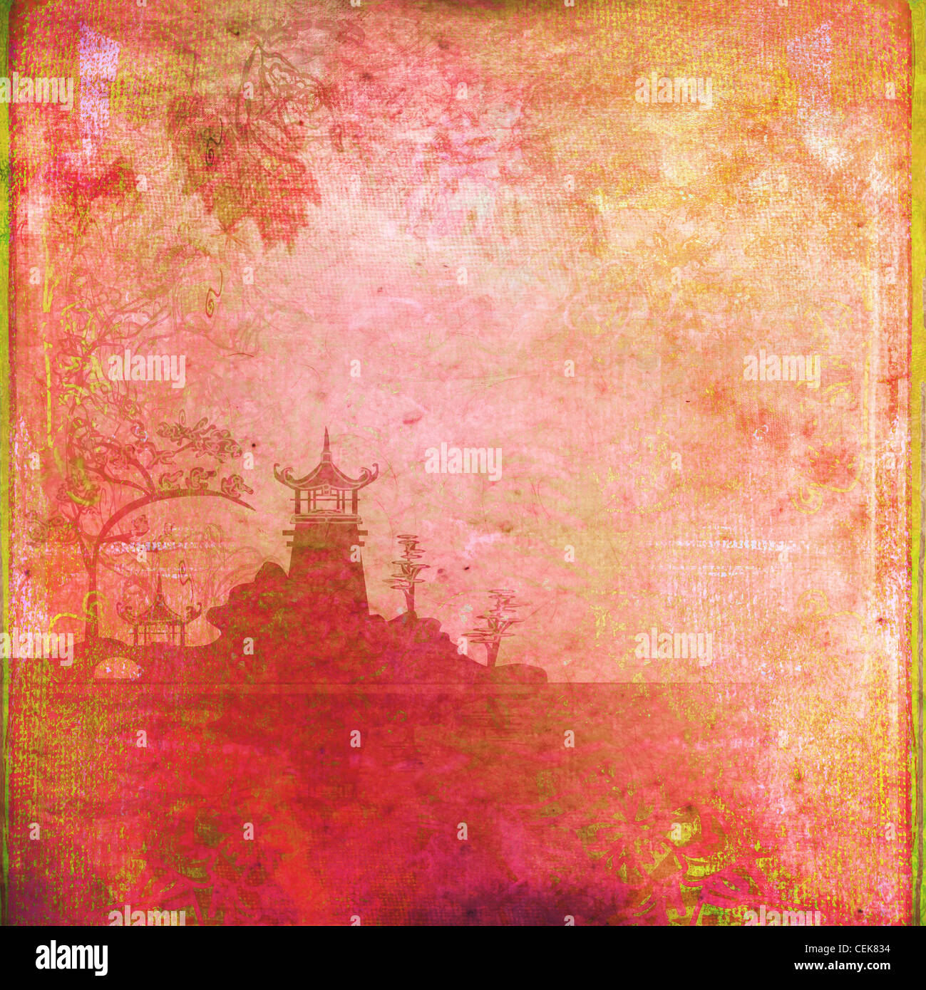 old paper with Asian Landscape Stock Photo - Alamy