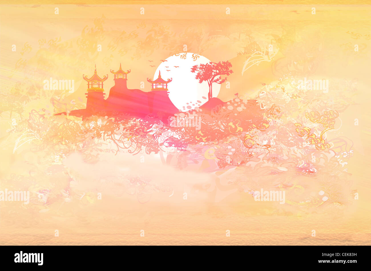 old paper with Asian Landscape Stock Photo - Alamy