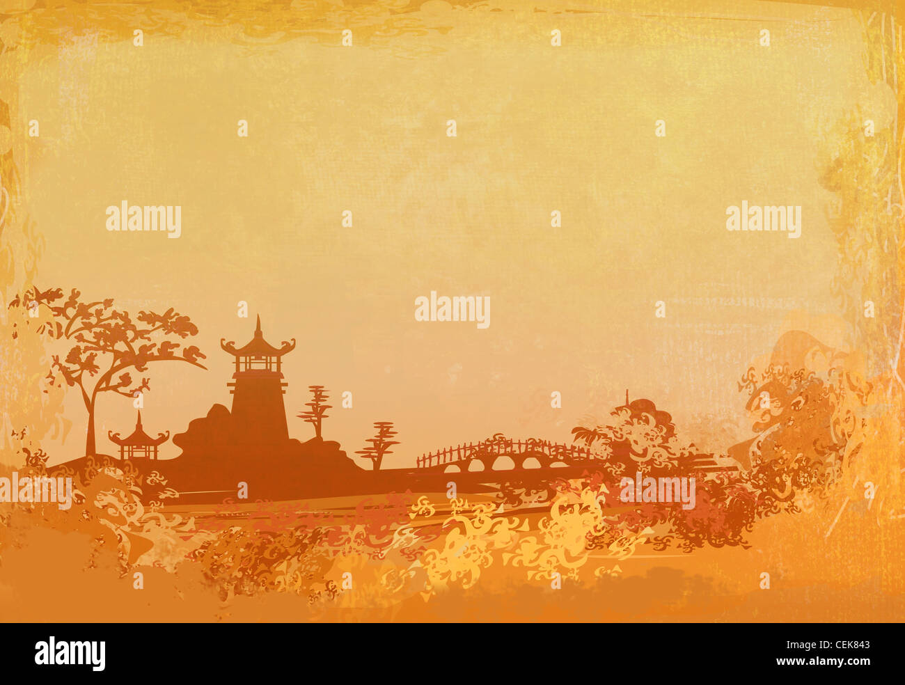 old paper with Asian Landscape Stock Photo - Alamy