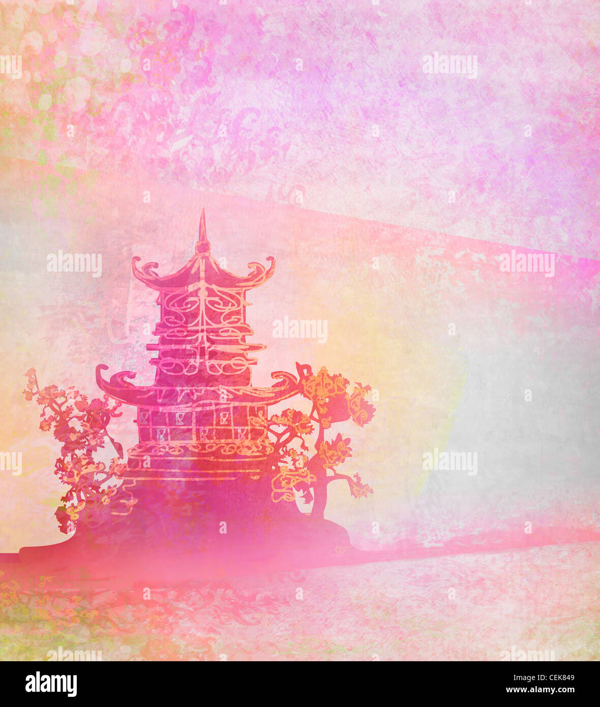 old paper with Asian Landscape Stock Photo - Alamy