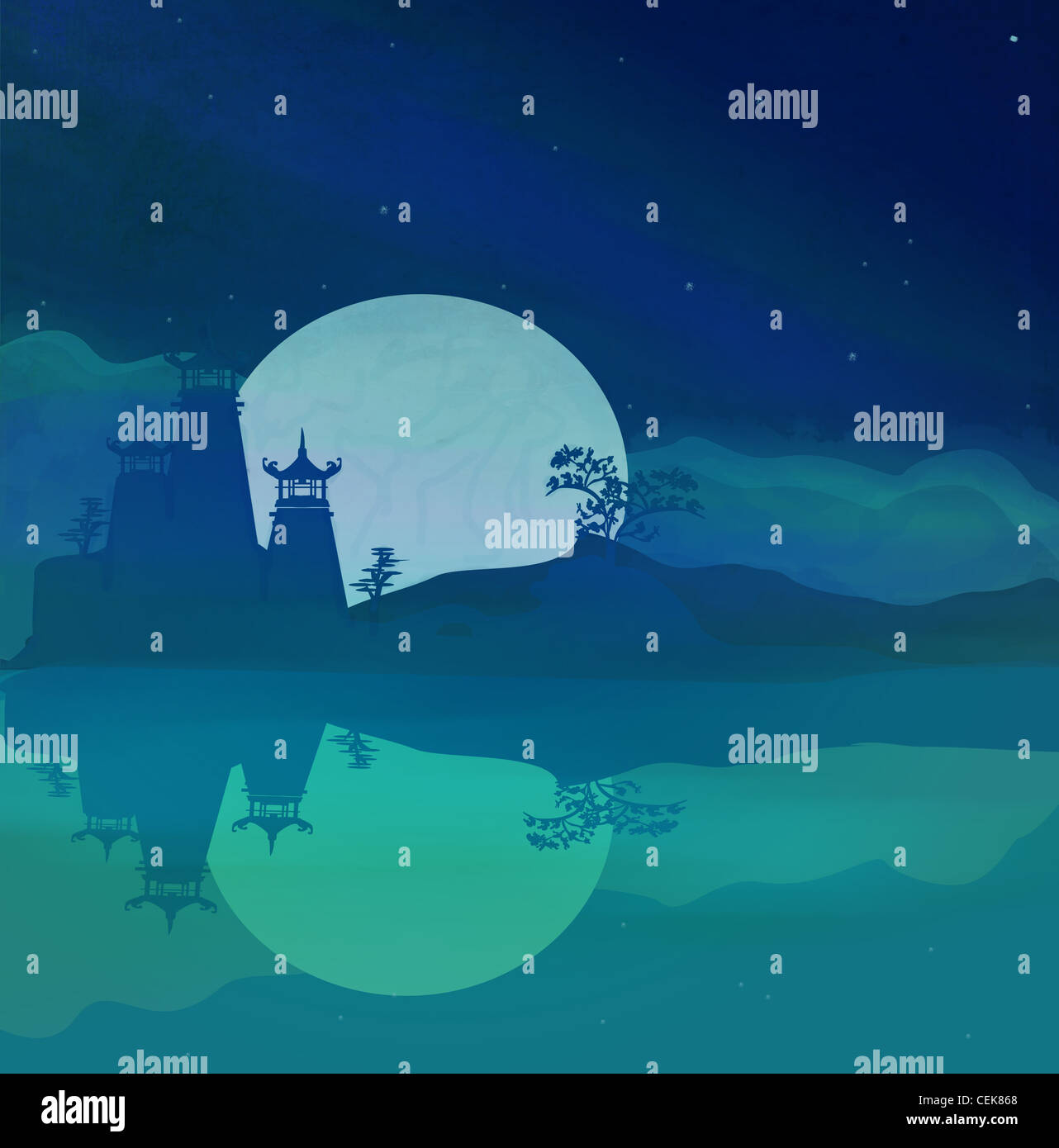 Asian skyline and river at night Stock Photo - Alamy