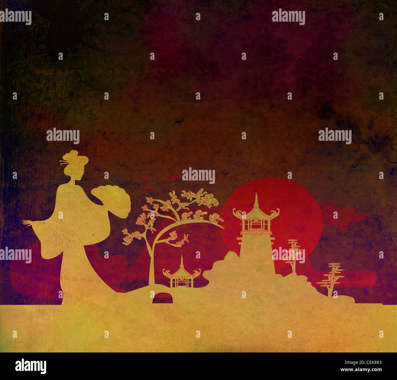 old paper with Asian Landscape Stock Photo - Alamy