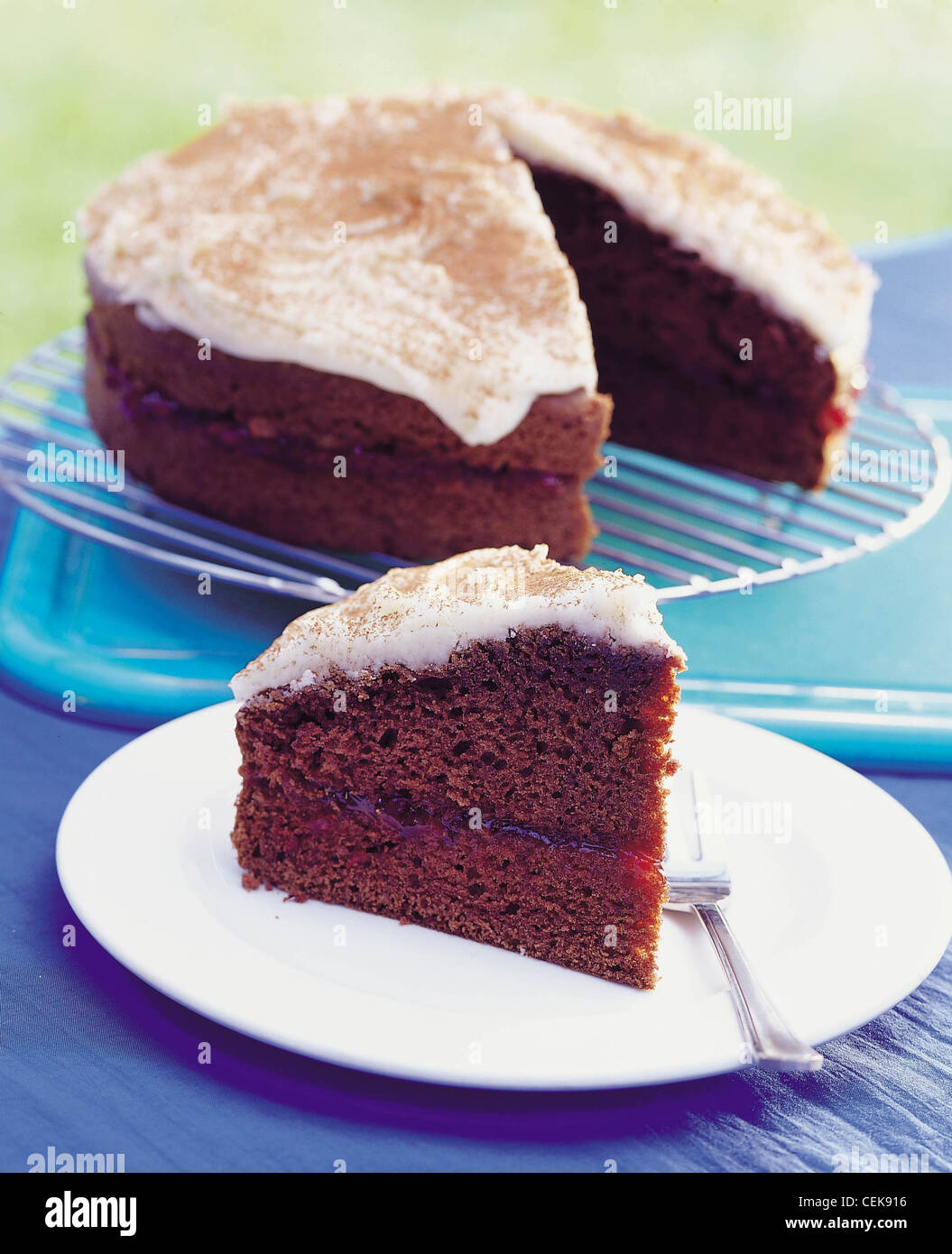 Teatime cake, chocolate sponge cake strawberry jam layer and butter ...