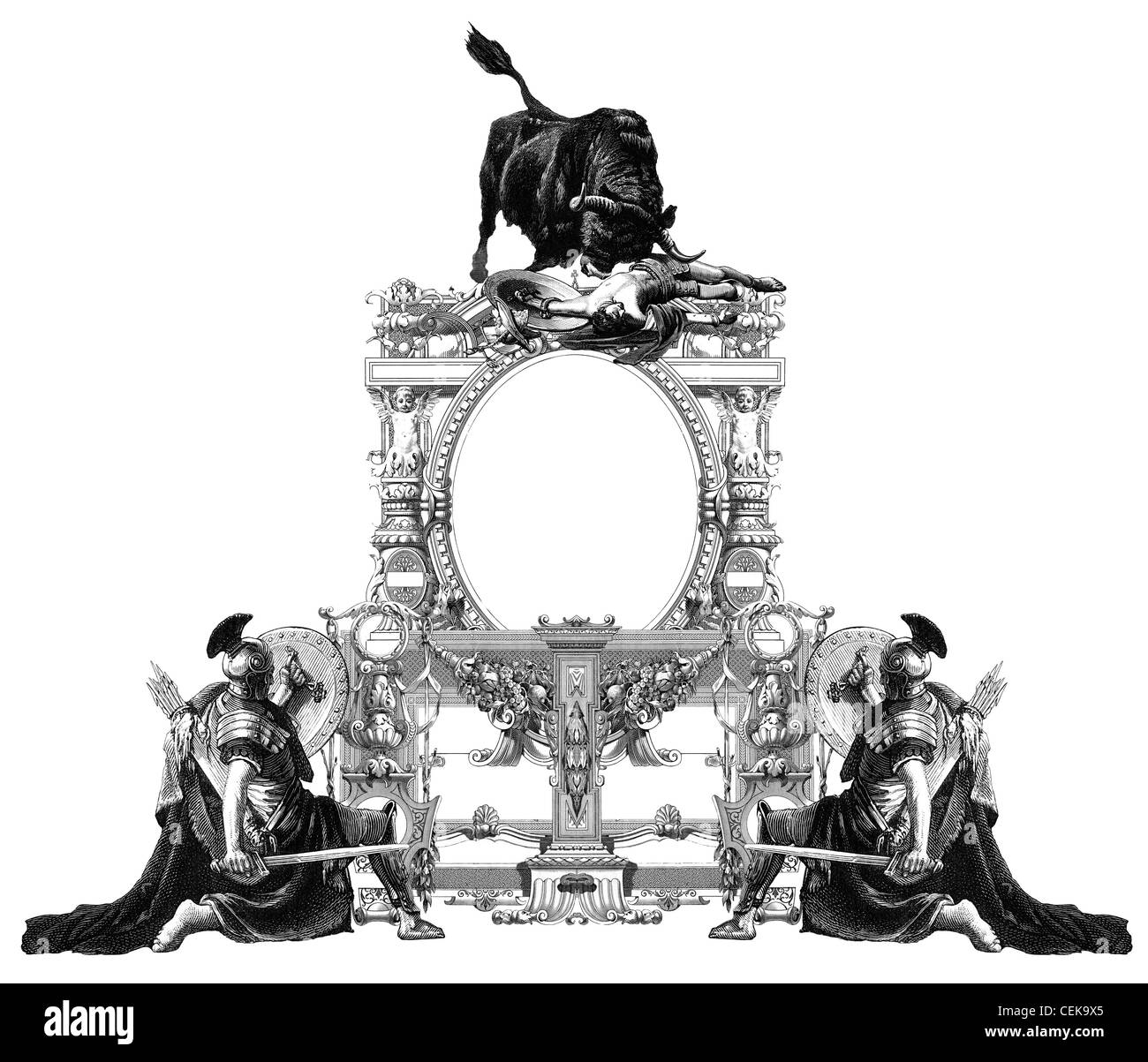 Luxurious Victorian frame with gladiator and bull Stock Photo - Alamy
