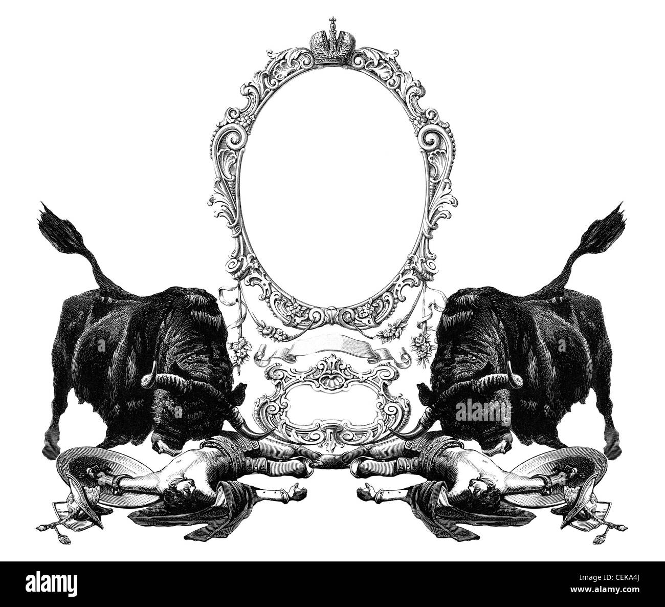 Luxurious Victorian frame with gladiator and bull Stock Photo - Alamy