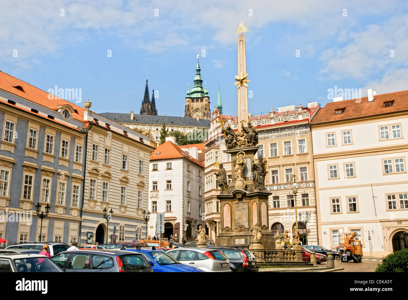 The Holy Trinity Column on the Lesser Town Square in Prague, Czech ...