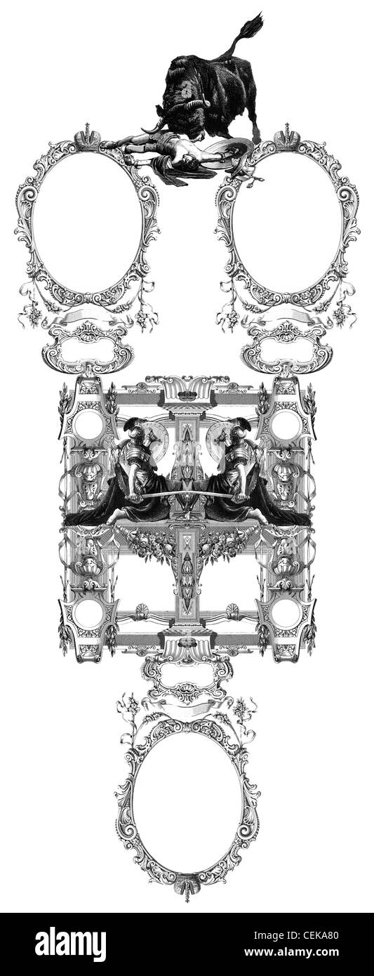 Luxurious Victorian frame with gladiator and bull Stock Photo - Alamy