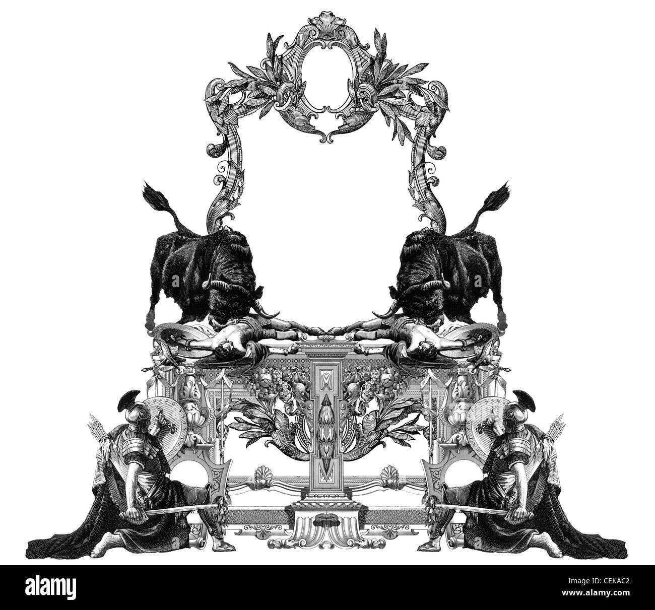 Luxurious Victorian frame with gladiator and bull Stock Photo - Alamy